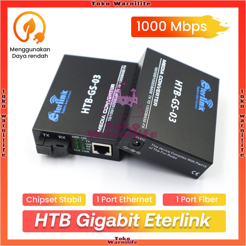 Jual Media Converter HTB-GS-03 A & B 1000Mbps Eterlink Single Mode Converter Fiber Optical ...