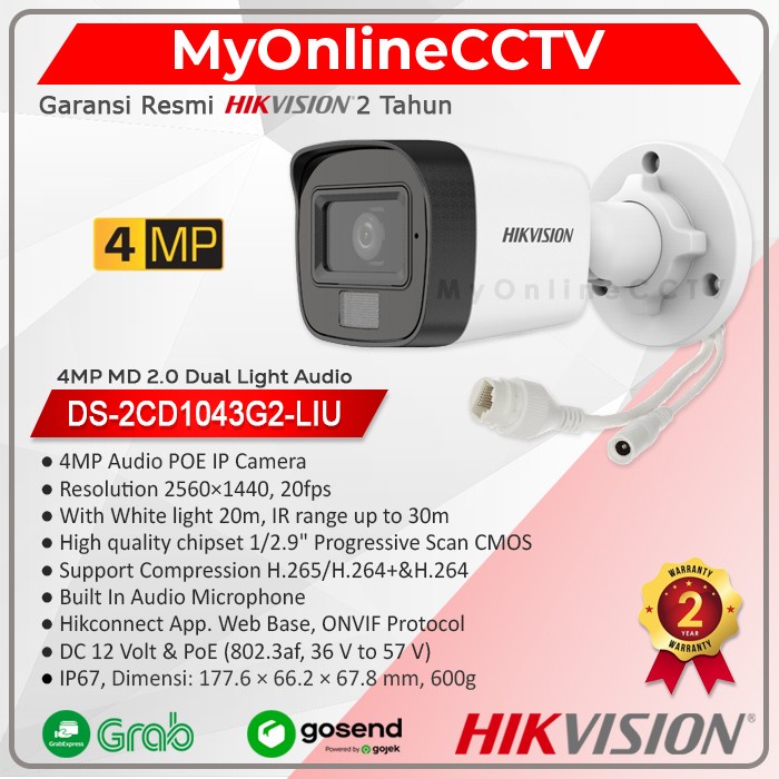 Jual Hikvision DS-2CD1043G2-LIU Audio IP Camera PoE CCTV 4MP Dual Light | Shopee Indonesia