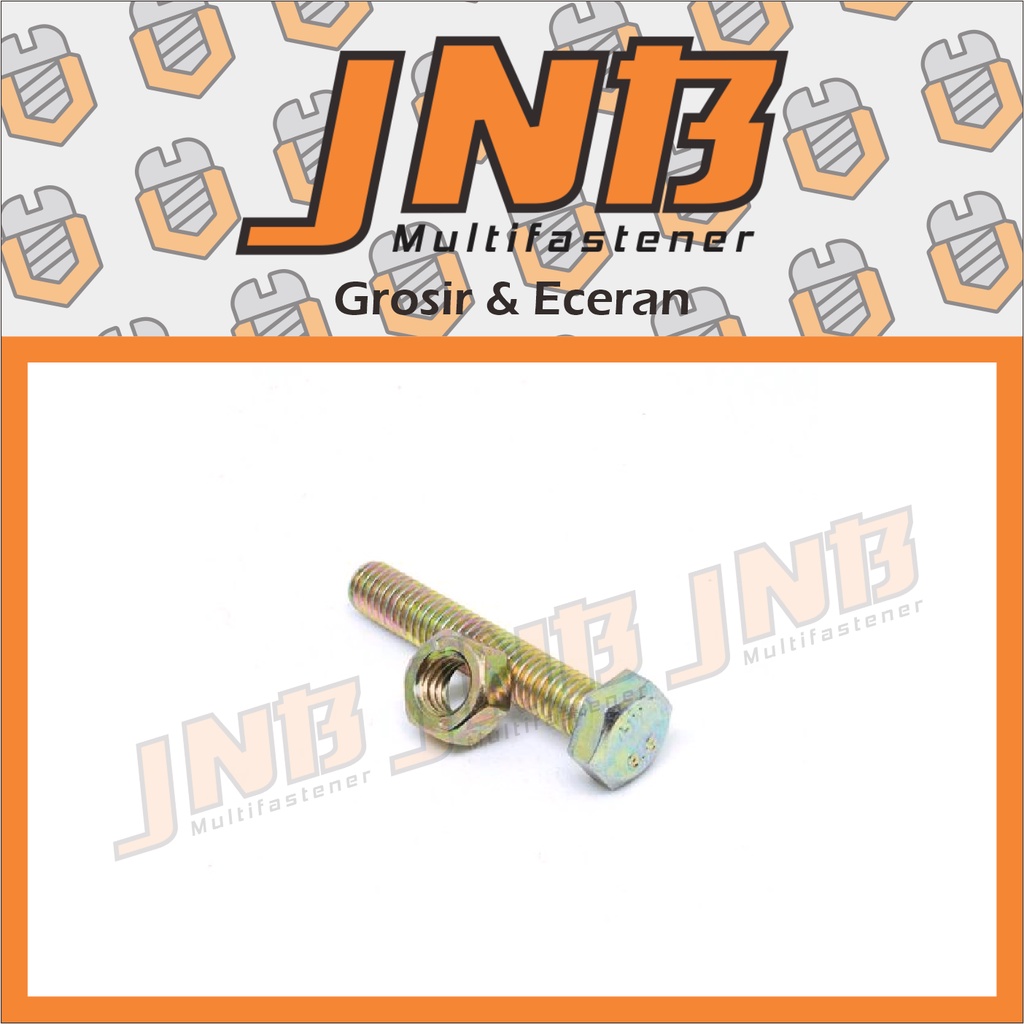 Jual Baut Mur Kuning M10 x 60 Kunci 14 Drat 1.25 HEX umum Set dengan Mur | Shopee Indonesia