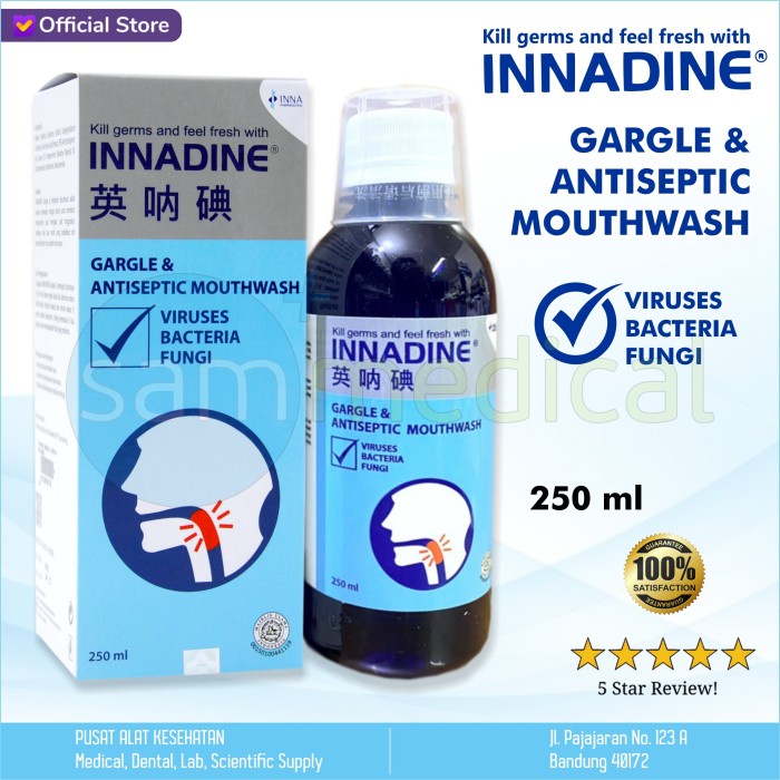Jual INNADINE Gargle & Antiseptic Mouthwash / Obat Kumur Mulut 250ml | Shopee Indonesia