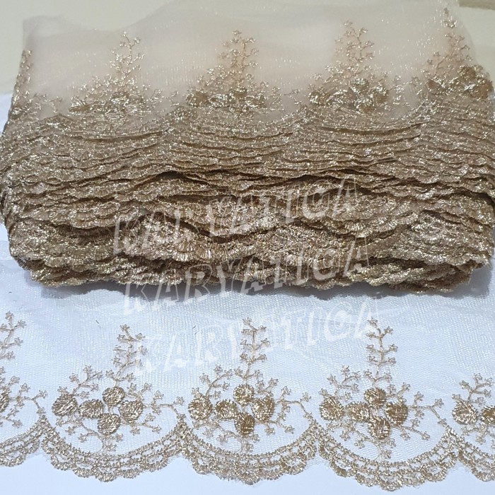 Jual Renda Tile / Tulle Kode 2023 Emas Kombinasi Krem (15 Yard ...