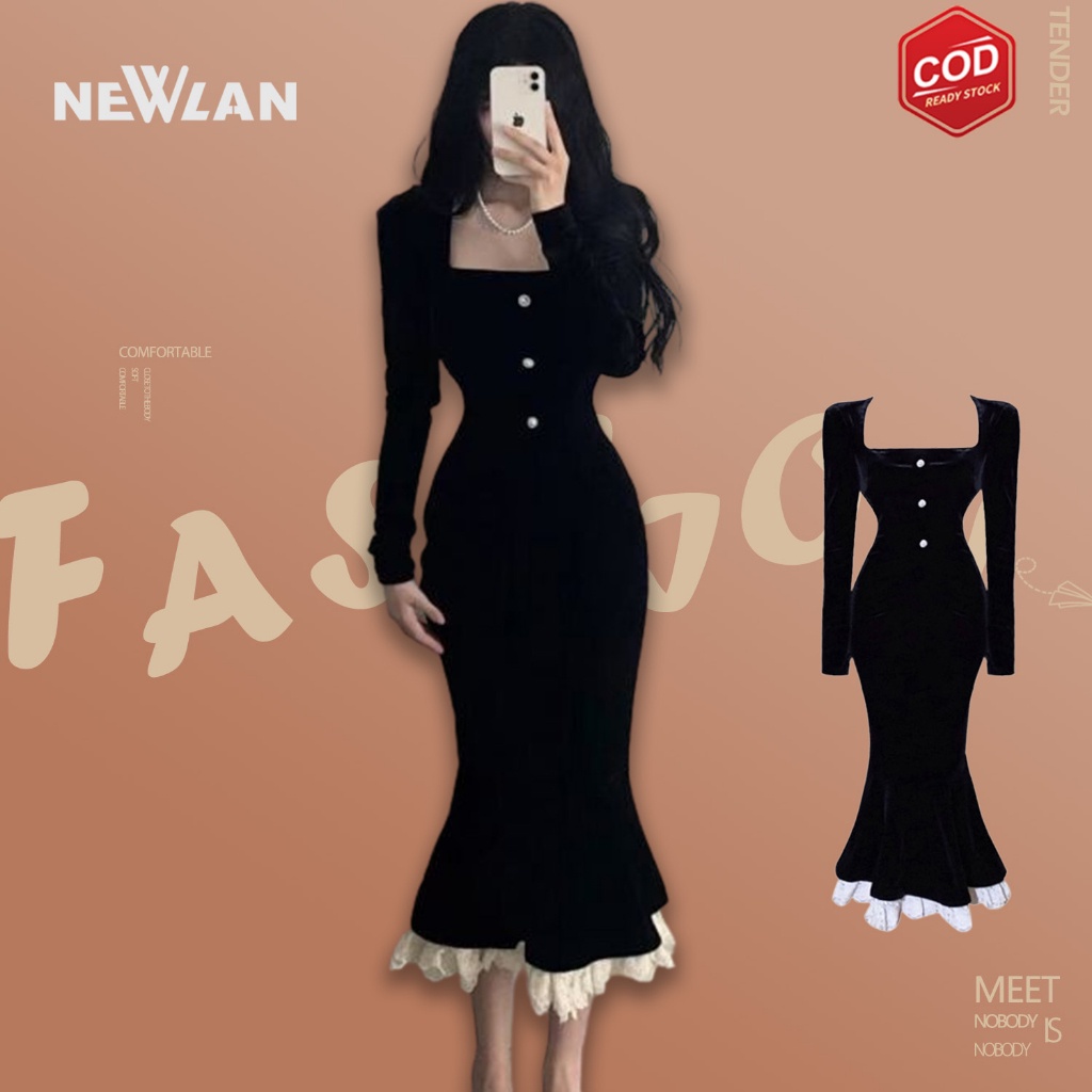 Jual Newlan QZ064 Seksi Dress Gaun Lengan Panjang Wanita Atasan Bodycon ...
