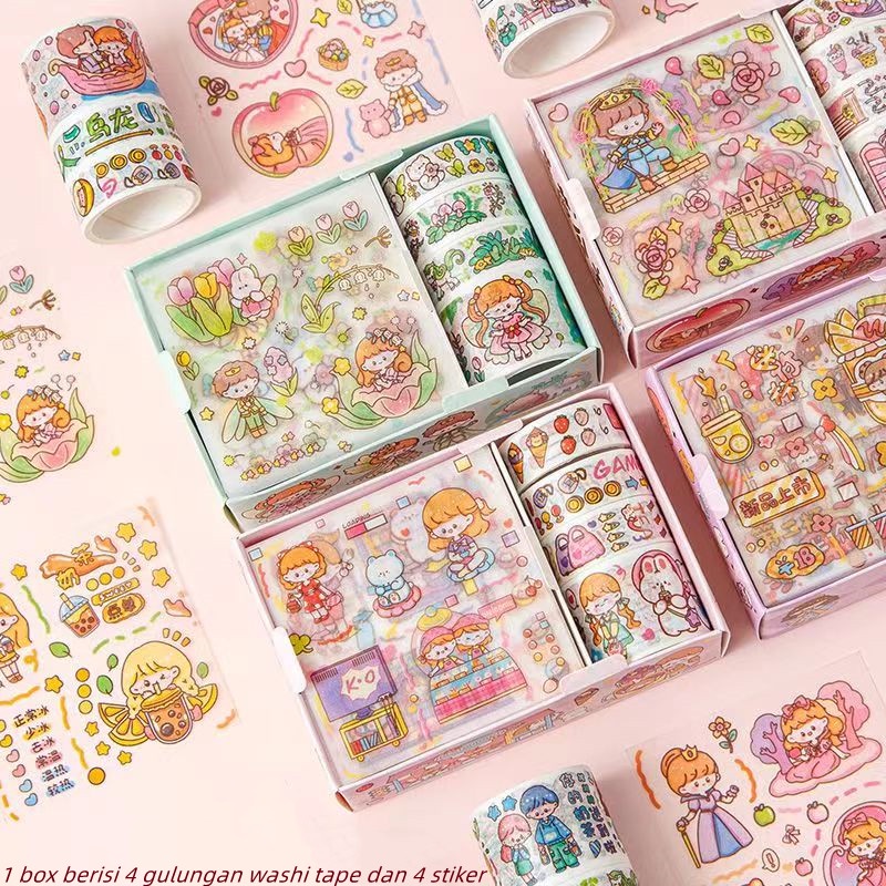Jual Set Stiker Kotak Hadiah Kartun/ Set Stiker Washi DIY Estetika ...