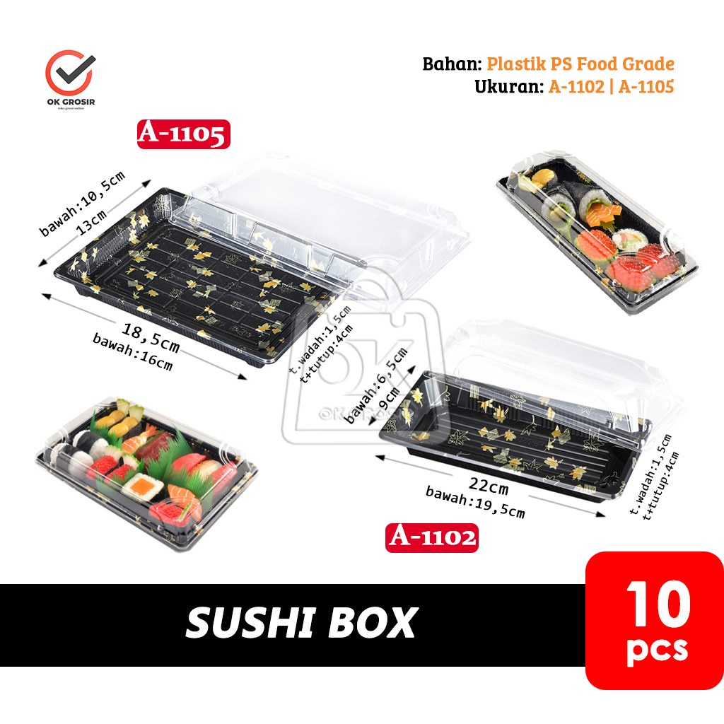 Jual Sushi Box / Wadah Sushi / Kotak Mika Tray Box (1pack isi 10 ...