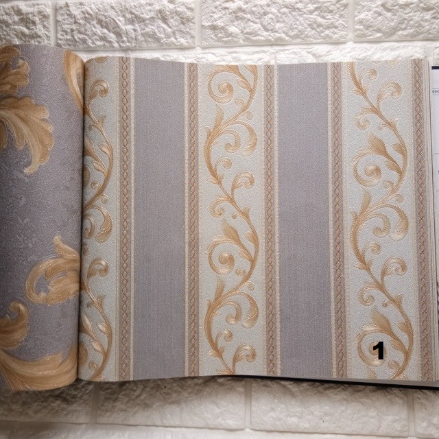 Jual Wallpaper Dinding Garis Salur Batik Gold Emas Ulir Daun Mewah | Shopee Indonesia