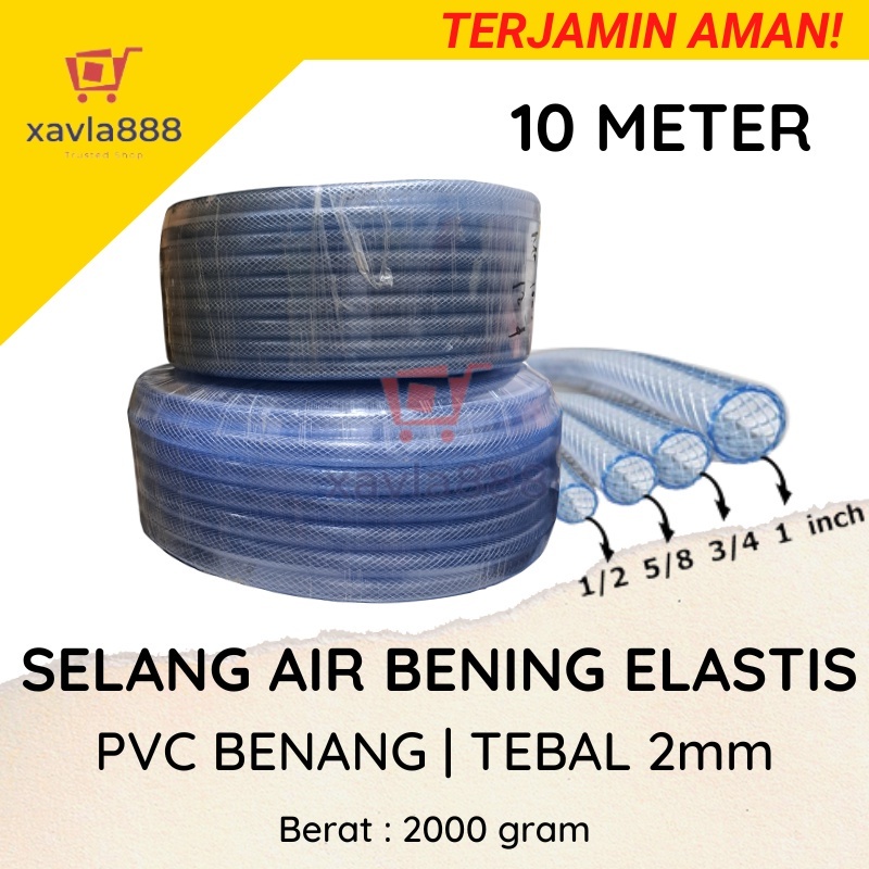 Jual Selang Air Kristal Bening 1/2 5/8 3/4 inch 10 Meter - Selang Cuci Motor Serat Benang ...