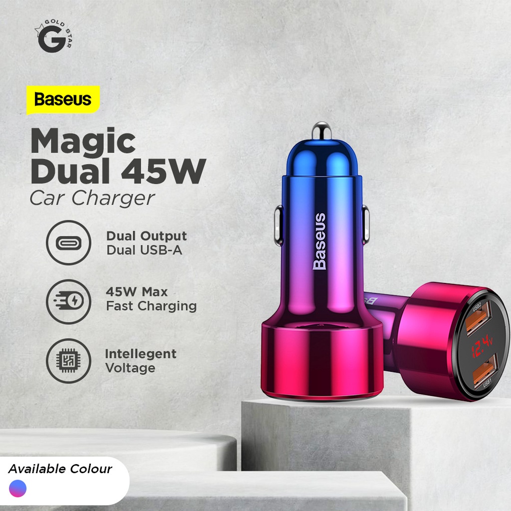 Jual Baseus Charger Mobil Magic Dual USB Type-C 45W Car Charger ...