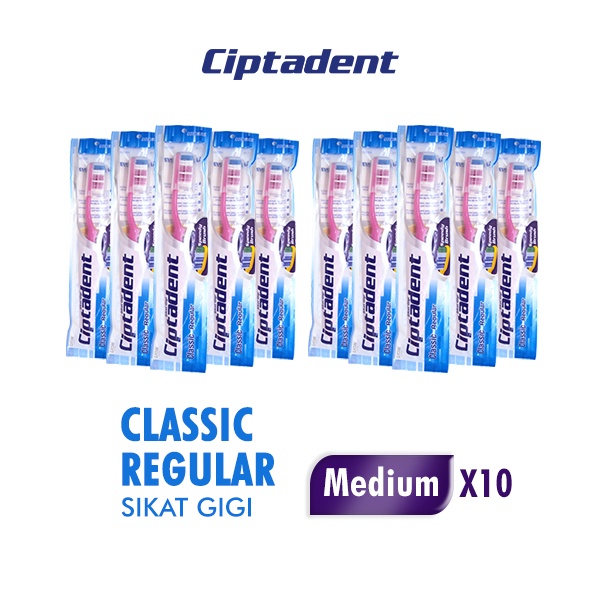 Jual Ciptadent Toothbrush Classic Regular Medium 10 Pcs | Shopee Indonesia