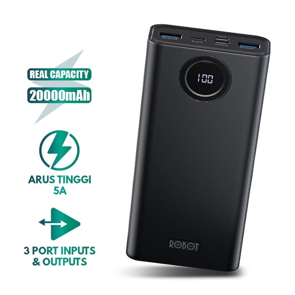 Jual Power Bank Robot 20000mAh RT20 Dual Input & Output Real Capacity ...