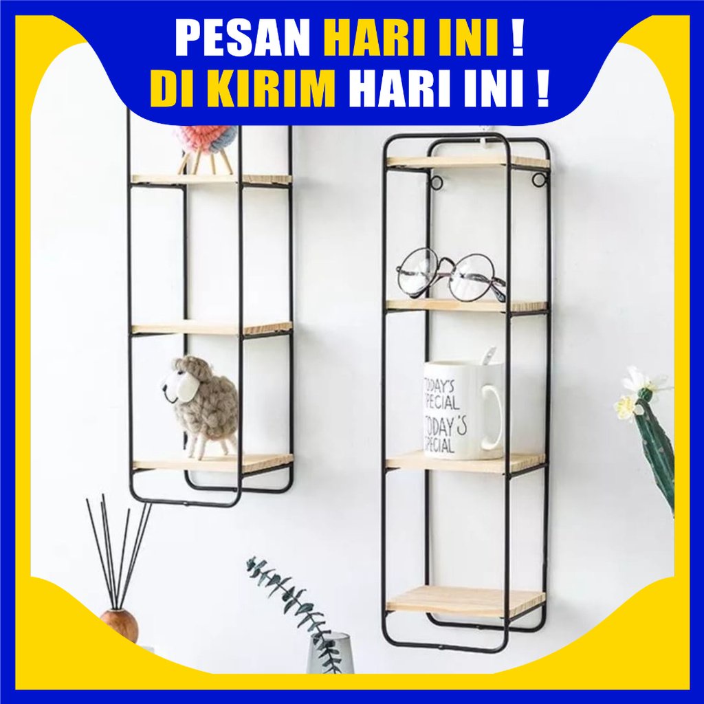 Jual H03 - rak Tempel dinding dengan ambalan kayu besi industrial 2 3 4 ...