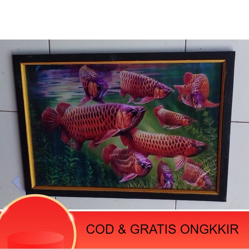 Jual Lukisan murah poster murah hiasan dinding gambar ikan arwana super red plus bingkai ukuran ...