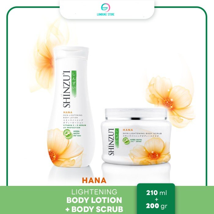 Jual Paket Skin Lightening Body Lotion Hana 210ml + Body scrub 200g ...
