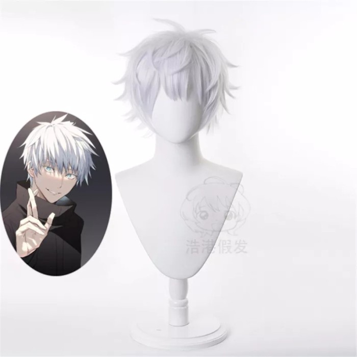 Jual Wig Cosplay Silver Putih Gojo Satoru Jujutsu Kaisen Rambut Palsu ...