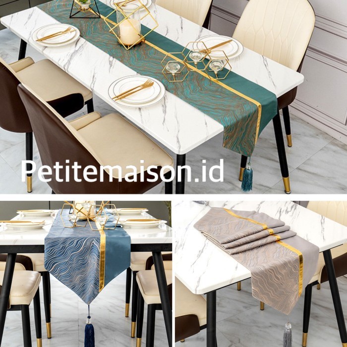 Jual Table Runner Kain Polyester Taplak Meja Luxury list benang emas ...