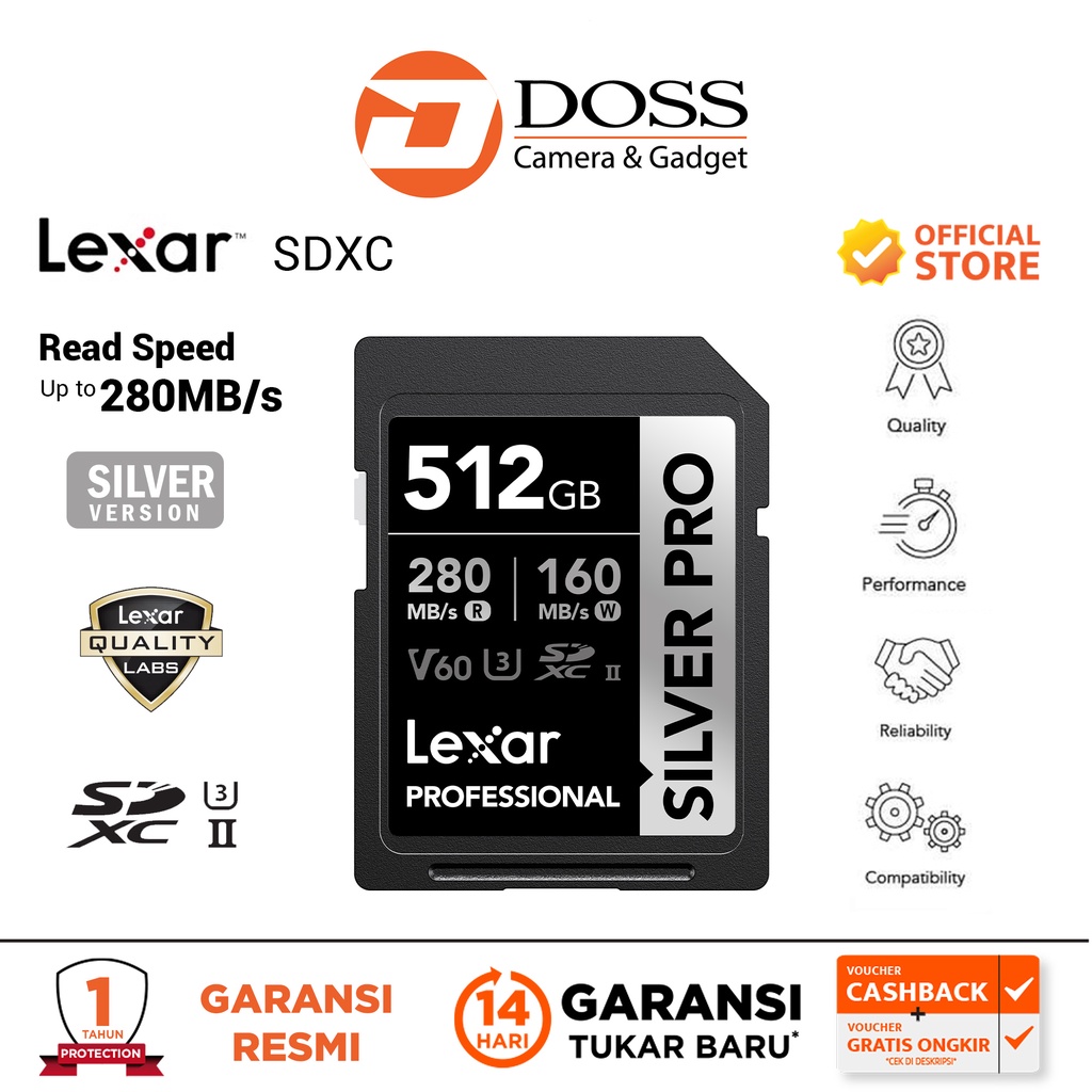 Jual Lexar 512GB Professional SDXC SILVER PRO UHS-II Memory Card 512 GB ...