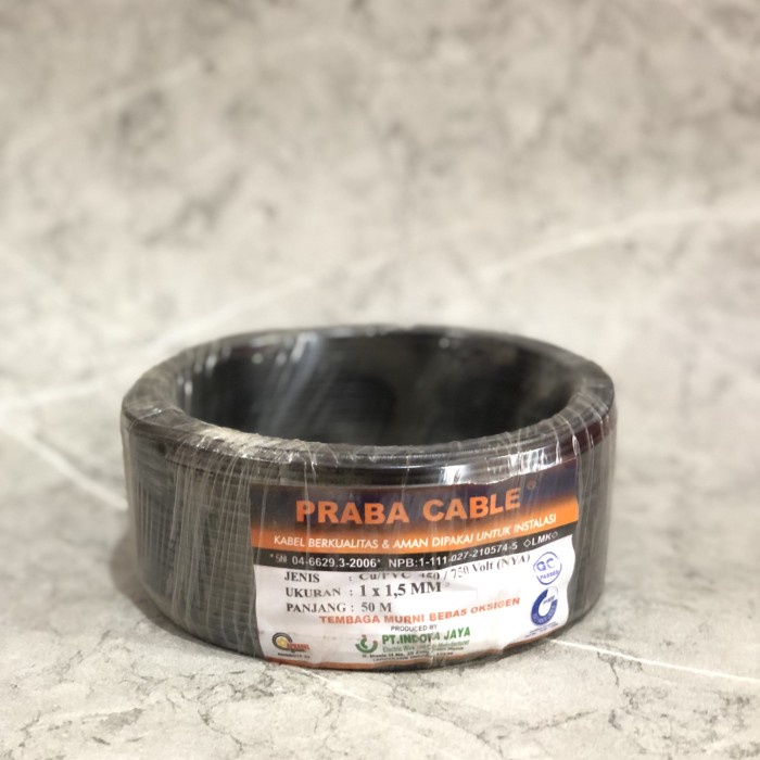 Jual Kabel Tunggal Praba NYA 1.5mm 50m 1 roll Hitam Tembaga Cable Instalasi Rumah Kawat | Shopee ...