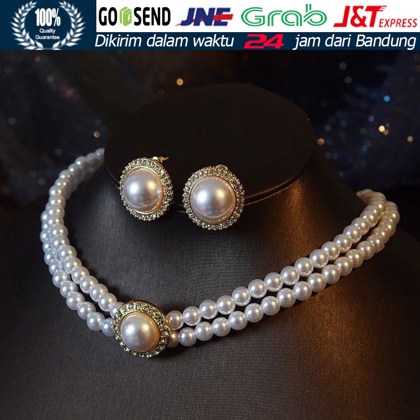Jual Perhiasan Mutiara / Kalung Mutiara Ganda Gaya Retro Korea / Anting ...