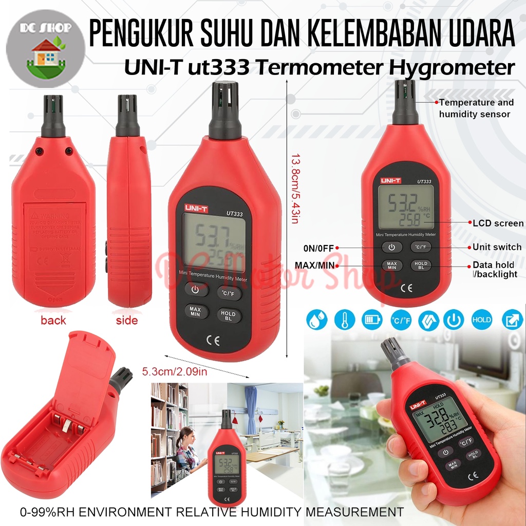 Jual UNI-T ut333 Termometer Hygrometer Pengukur Suhu dan Kelembaban ...