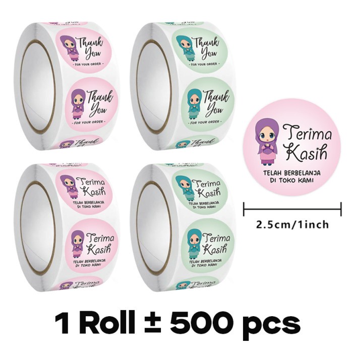 Jual Sticker Label Thank You Terima Kasih motif Hijab Kartun 2,5 cm (1 ...