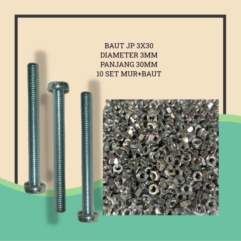 Jual MUR BAUT JP 3x30 MM GALVANIS 3 X 30 MM 10 SET | Shopee Indonesia