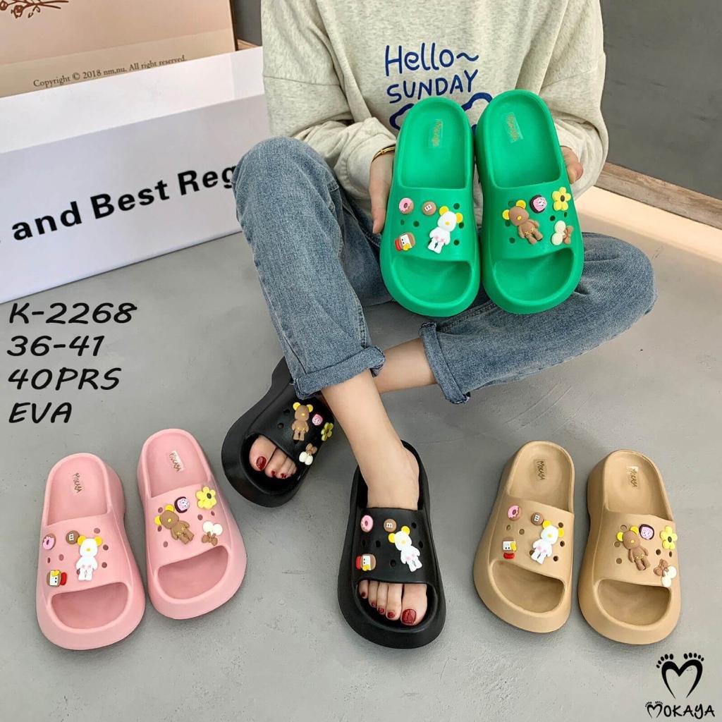 Jual Sandal FUJI Slop Platform Tebal Jibbitz Bear Flower Gemoy Import ...