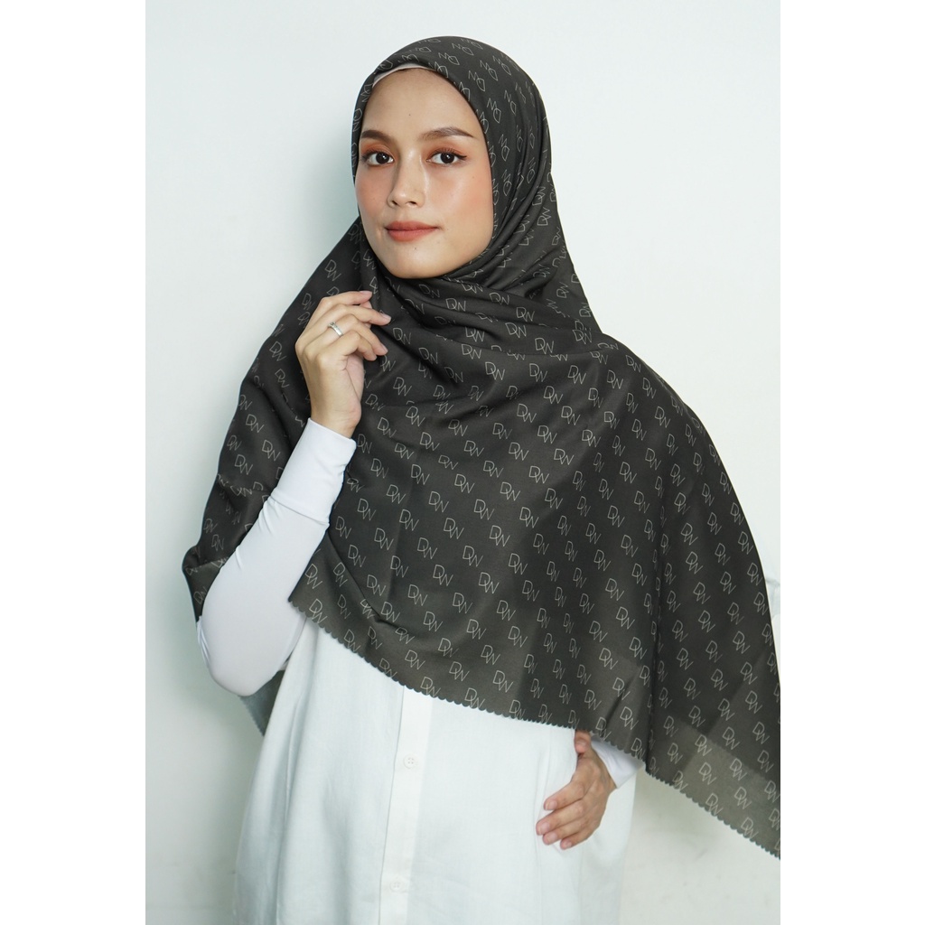 Jual WK052 Kerudung Segi Empat Hitam Motif Premium Anti Mleyot Anti ...