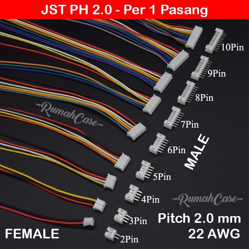 Jual Kabel Konektor JST PH 2 3 4 5 6 7 8 9 10 12 Pin per pasang male female soket sepasang 1 set ...