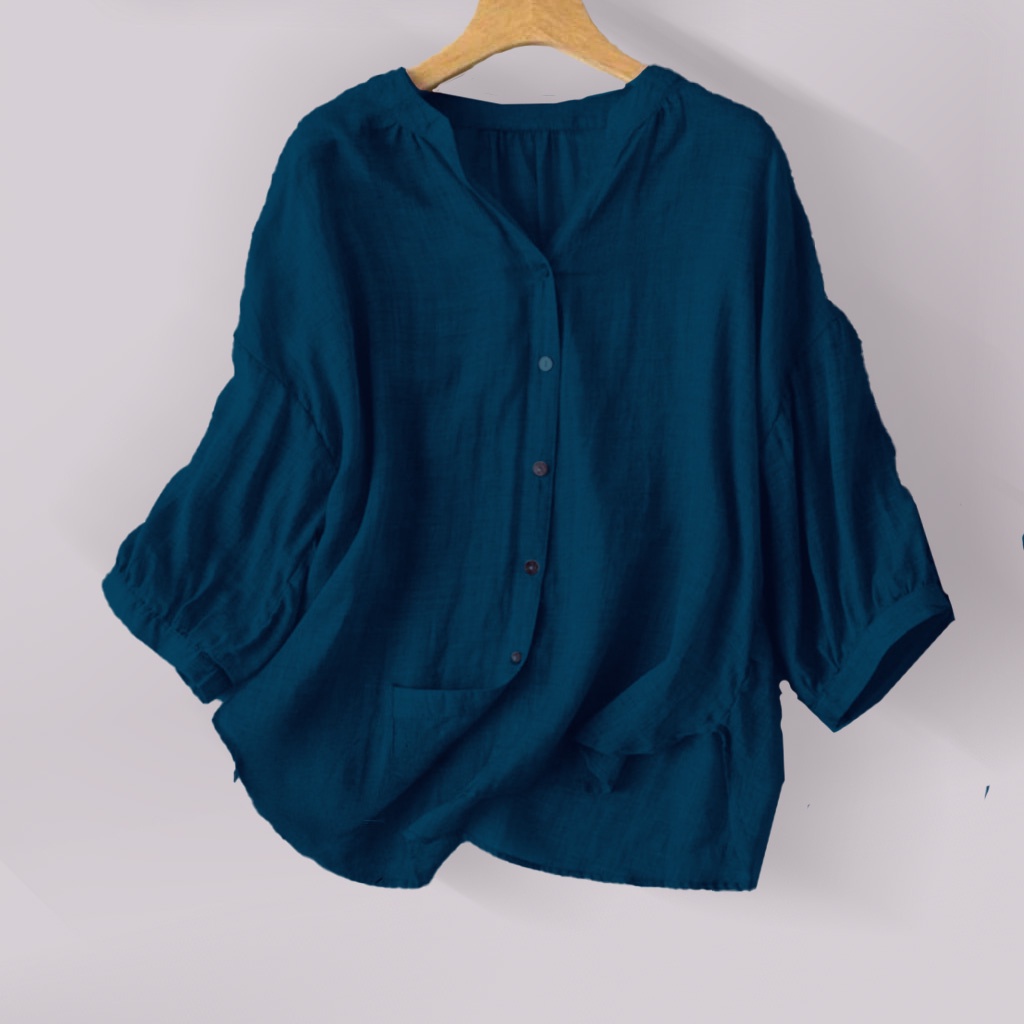Jual READY - KEMEJA OVERSIZE WANITA KERAH SHANGHAI BAHAN LINEN LENGAN 3 ...