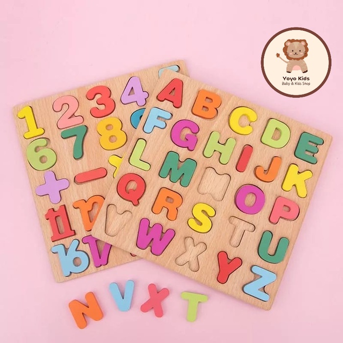 Jual Mainan Puzzle Kayu Edukasi Anak Bayi 3D Angka Alphabet Bentuk ...