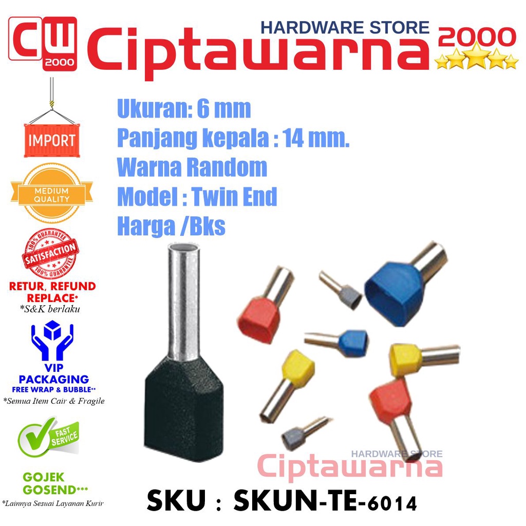 Jual Skun Konektor Kabel Model Twin Ferrules Ke Blox Mcb Te 6014 6Mm ...