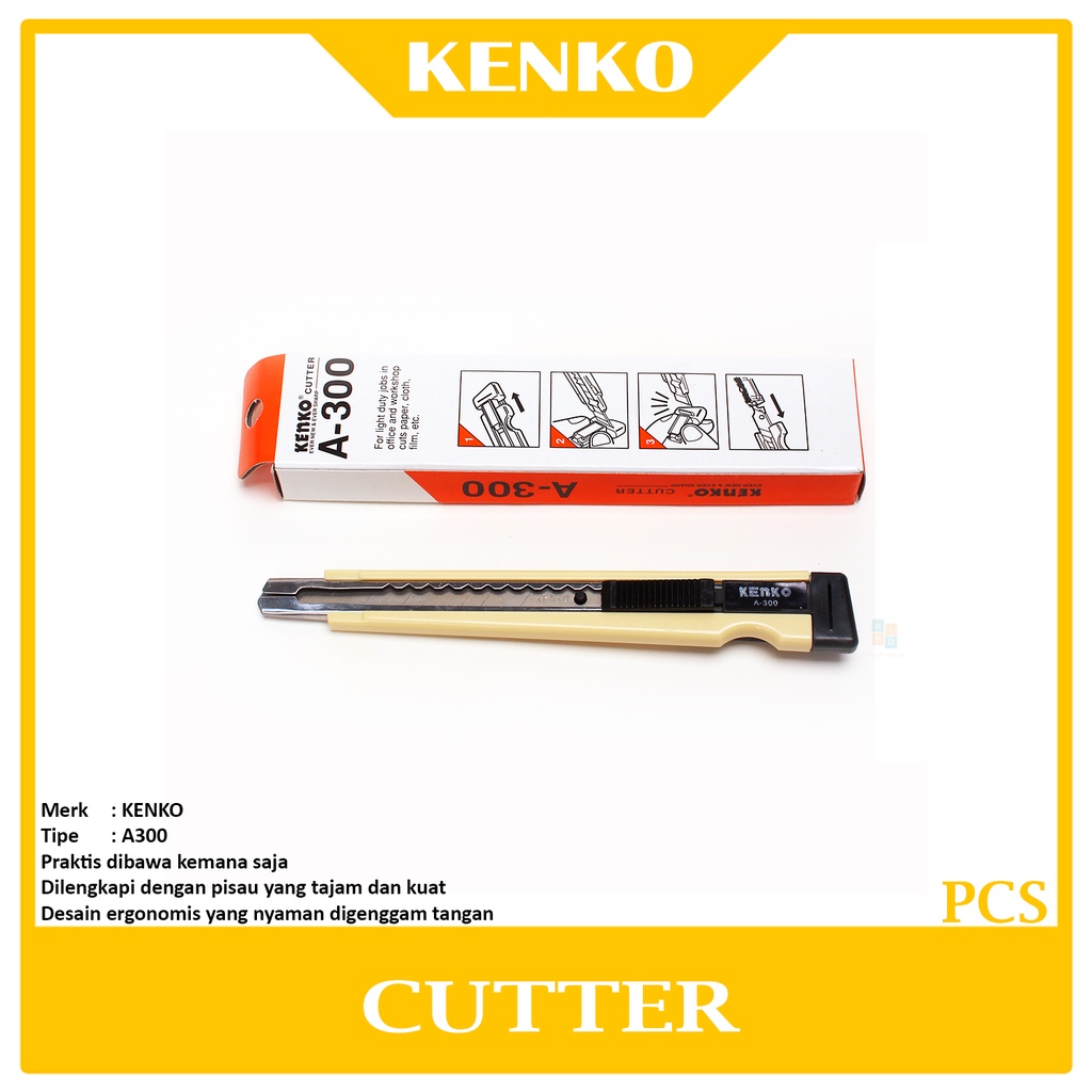 Jual KENKO - Cutter Kecil A-300 Auto Lock - Pcs | Shopee Indonesia