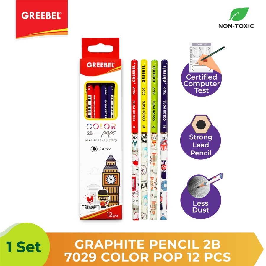 Jual Pensil Grebel 2B / 7029 Pencil Greebel Color Pop 12PCS | Shopee ...