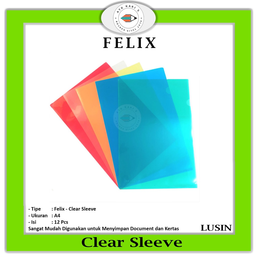 Jual FELIX - Map L Clear Sleeve Felix Ukuran A4 Isi 12 Pcs - PACK ...