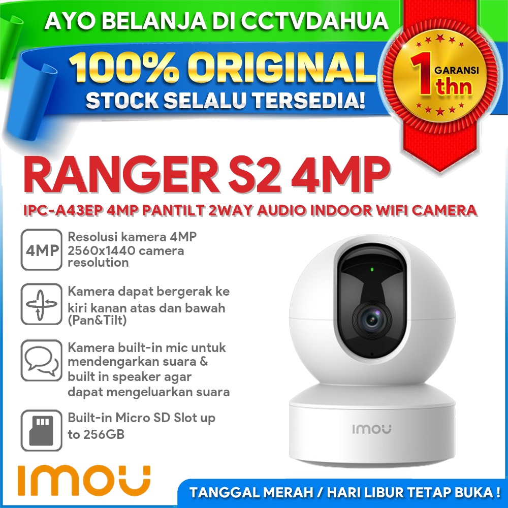Jual IMOU RANGER S2 IPC-A43EP 4MP PANTILT 2WAY AUDIO INDOOR WIFI CAMERA ...