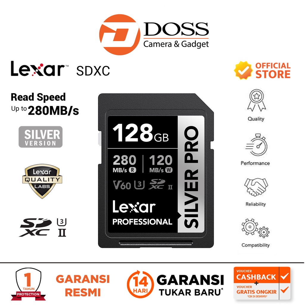 Jual Lexar 128GB Professional SDXC SILVER PRO UHS-II Memory Card 128 GB ...