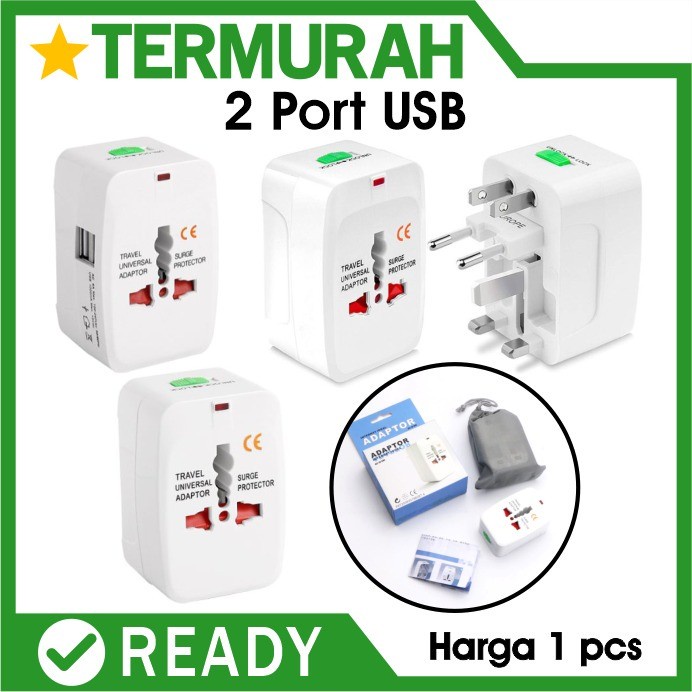 Jual PTH Universal Travel Adaptor 2 USB Charger Adapter Colokan Stop ...