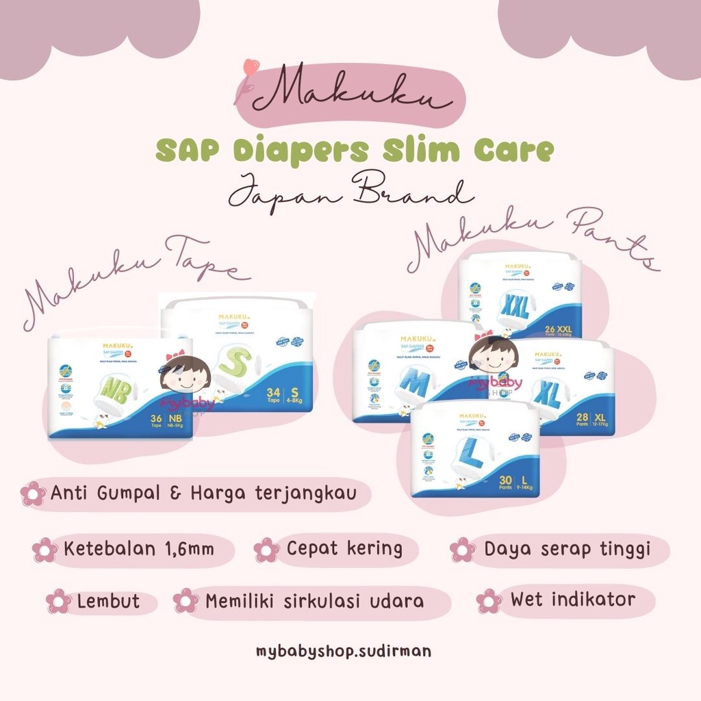 Jual MAKUKU SLIM CARE / NB S M L XL XXL 3XL/ POPOK BAYI / MAKUKU DIAPERS / MAKUKU SAP DIAPERS ...