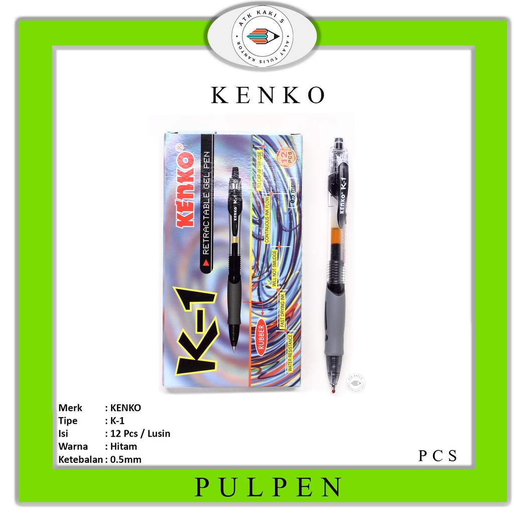 Jual KENKO - Pulpen Bolpen Ball Point Gel Pen K1 0.5 mm Hitam - PCS ...