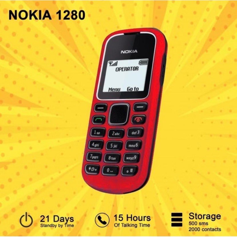 Jual Nokia 1280 Fullset Hp Nokia Jadul MERAH qittycell29 | Shopee Indonesia