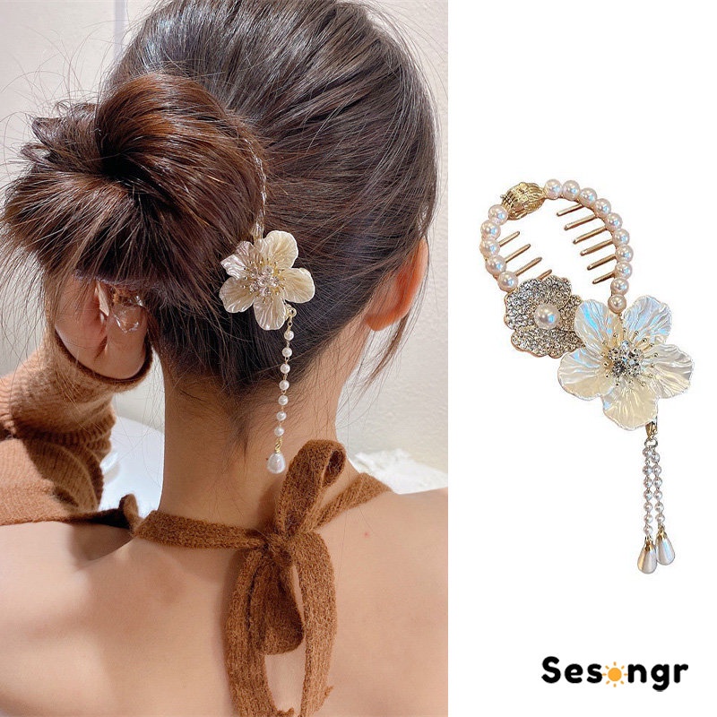 Jual Jepit Rambut Jumbai Bunga Camellia Klip Cakar Rambut Kepala Bola ...