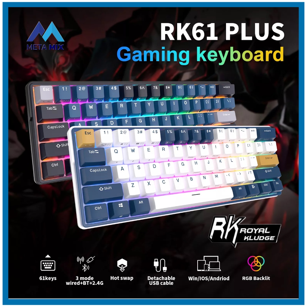 Jual ROYAL KLUDGE RK61 PLUS WIRELESS MECHANICAL KEYBOARD GAMING 60% ...