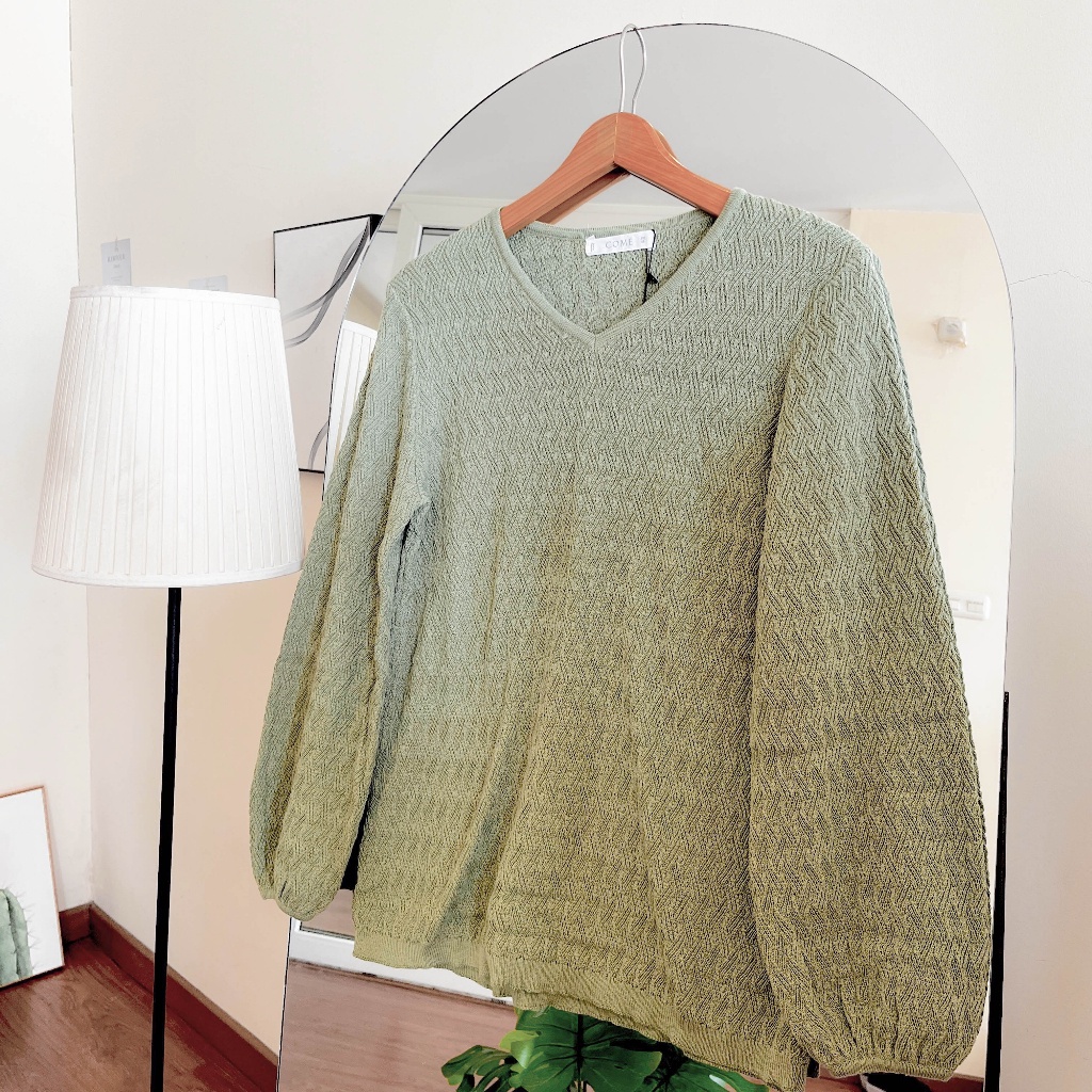 Jual Come Puff Sleeve Sweater 586 - Atasan Knit Rajut Rajutan Kasual ...