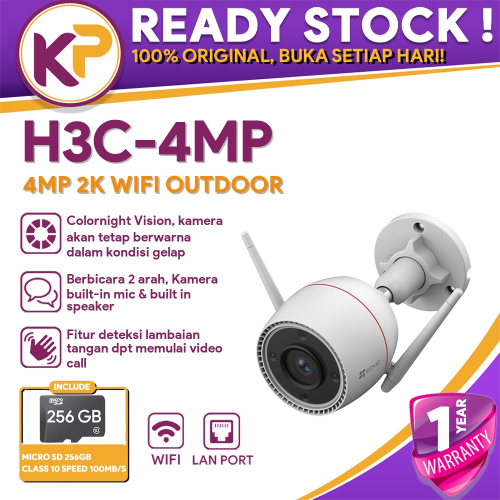 Jual EZVIZ H3C 4MP 2K COLORNIGHT WIFI OUTDOOR CAMERA FREE MICROSD 256GB ...