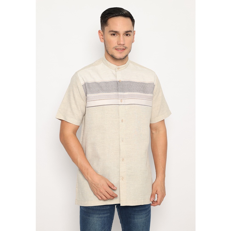 Jual Baju Koko Linen Border Pria Lengan Pendek Al-Muhtaram Irish Cream ...