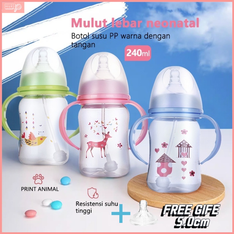Jual 240ml Botol Dengan Pegangan Susu Dot Nipple Wide Bottle FREE Botol ...