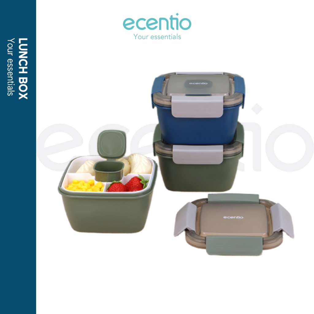 Jual ecentio lunch box 1100ml Kotak Makan Anti tumpah/Free Wadah saus ...