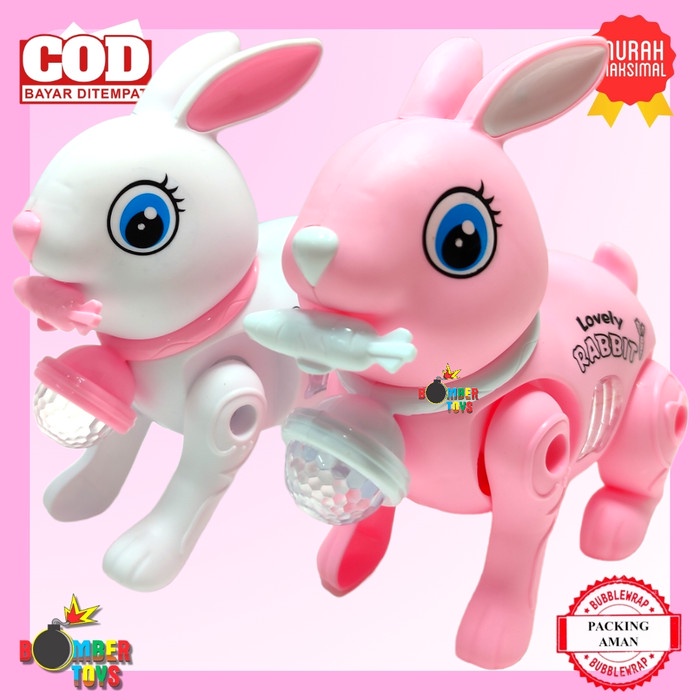 Jual Mainan Anak Robot Kelinci Berjalan Walking Lampu 3D disco Kartun ...