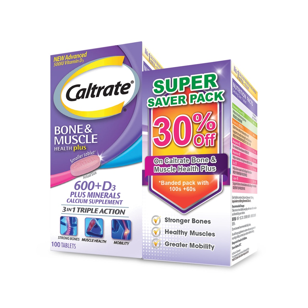 Jual Caltrate Bone & Muscle Health plus 600+ D3 100 Tablets | Shopee ...
