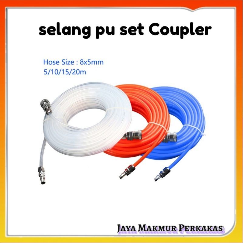 Jual 5/10/15/20meter Hose PU selang Kompresor Polyurethane Ukuran OD 8mm x 5mm plus coupler SP20 ...