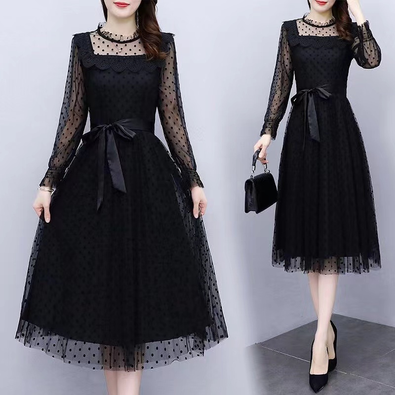Jual FAN 2025 Gaun hitam renda Korea baru/dress korean style/dress ...